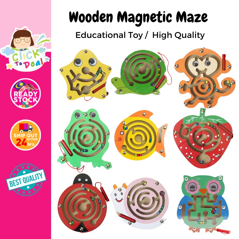 Wooden Magnetic Animal Maze Puzzle Kid Montessori Early Learning ...
