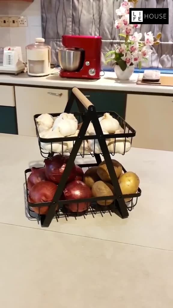 2 Tier Onion Rack Fruit Basket Rak Bawang Bertingkat Vegetable Storage ...
