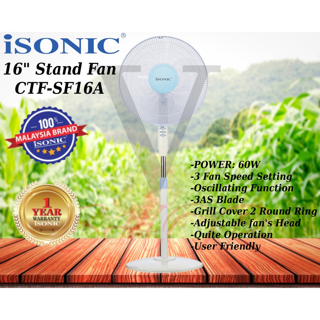 ISONIC 16" STAND FAN CTF-SF16A (LIGHT BLUE) // CTF-SF16A (BLACK/WHITE) WITH TIMER | Shopee Malaysia