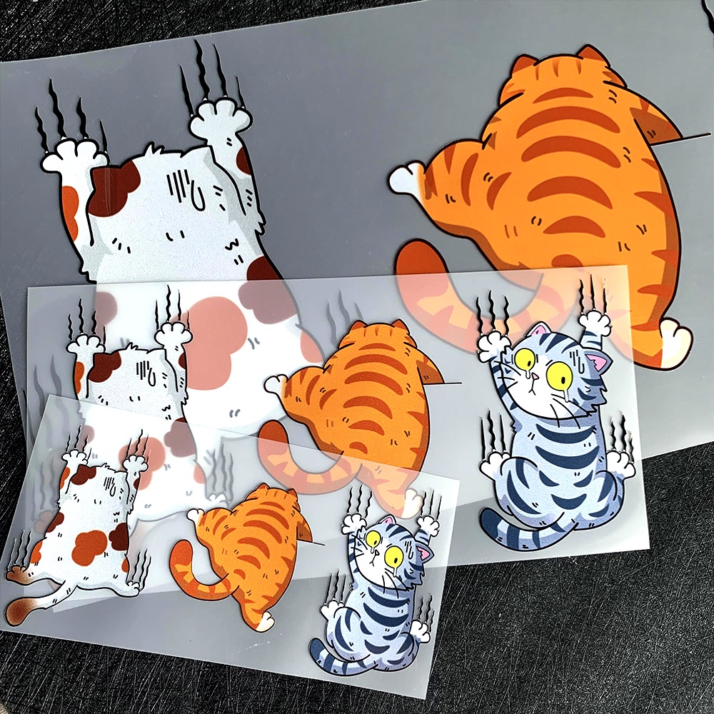 Pet Cat Car Sticker Cartoon Funny Cat Scratches Reflective Waterproof ...