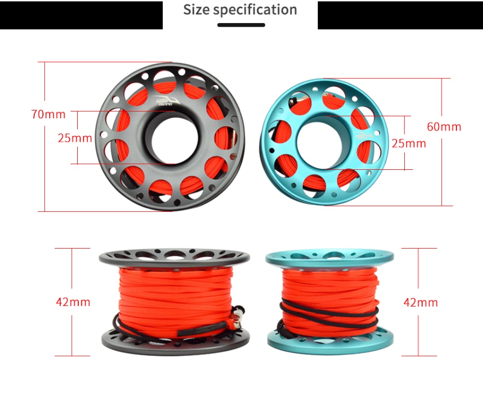 15M/30M Scuba Diving Aluminum Alloy Spool Finger Reel with Stainless Steel double ended hook SMB ...