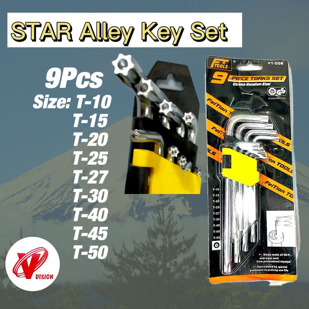 9pcs per set Torx Star Hex Alley Key T10 - T50 (1.5mm-10mm) | Shopee ...
