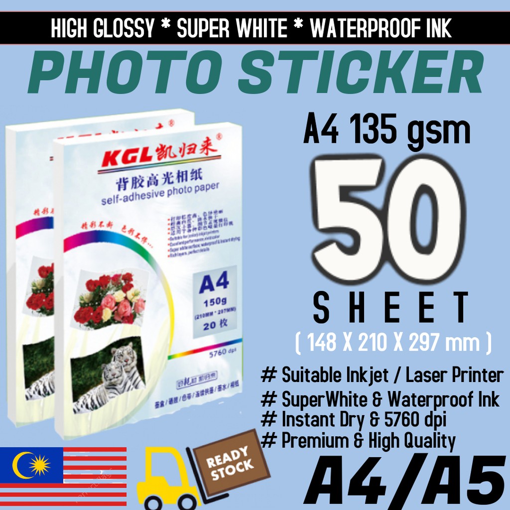 A4 Glossy Sticker Photo Paper KGL Label Pelekat | Shopee Malaysia