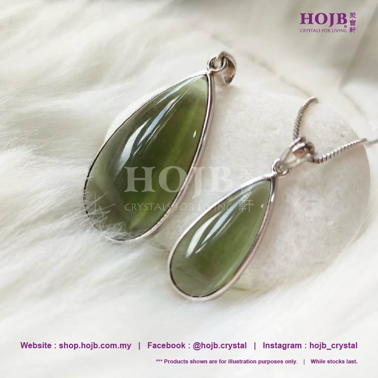 HOJB Natural Moldavite Meteorite Polished 6A Pear S925 Pendant 22x32mm 聚寶軒天然纯正捷克流星陨石6A梨形S925银吊坠 ...