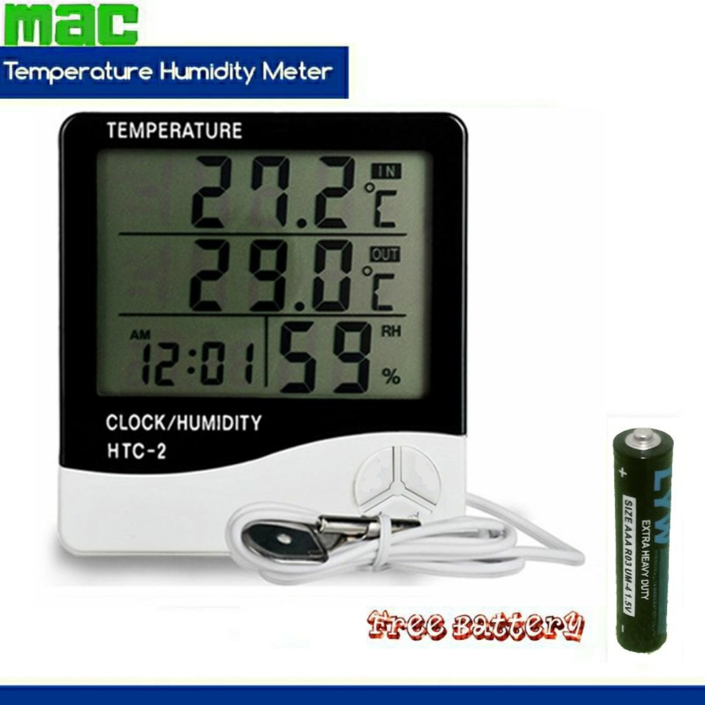MAC HTC-2 Temperature And Humidity Digital Hygrometer Thermometer Clock ...