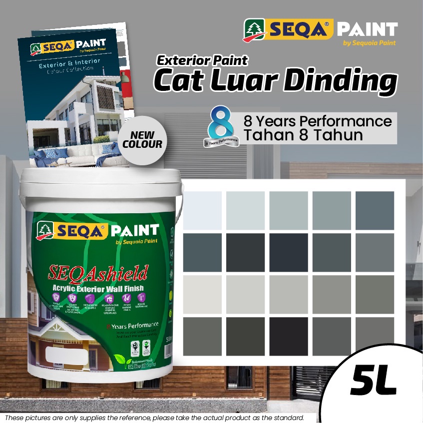 ( Grey / Kelabu ) NEW 5L 8 Years Protection Exterior Wall Paint (Cat ...