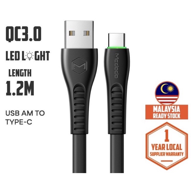 Mcdodo Flying Fish Series 2A QC3.0 Type-C Data Cable with LED Light 1 ...