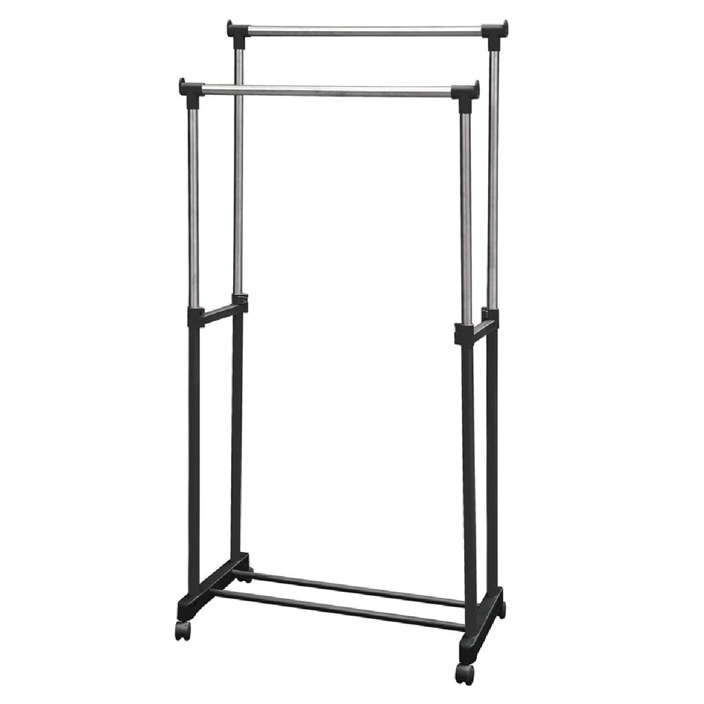 Adjustable Single Double Pole Clothes Rack Garment Hanging Rail Wheels ...