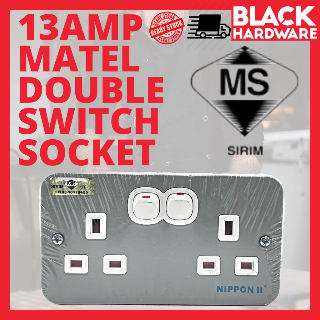 Black Hardware 13amp Double Metal Clad Swithgear Socket Power Outlet ...