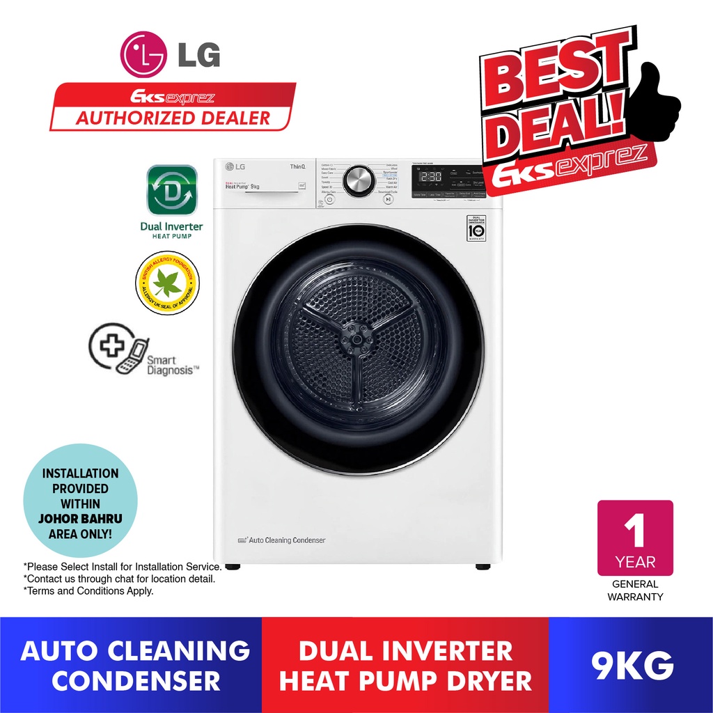 LG VD-H9066WS (9kg) Dual Inverter Heat Pump Dryer With Auto Cleaning ...