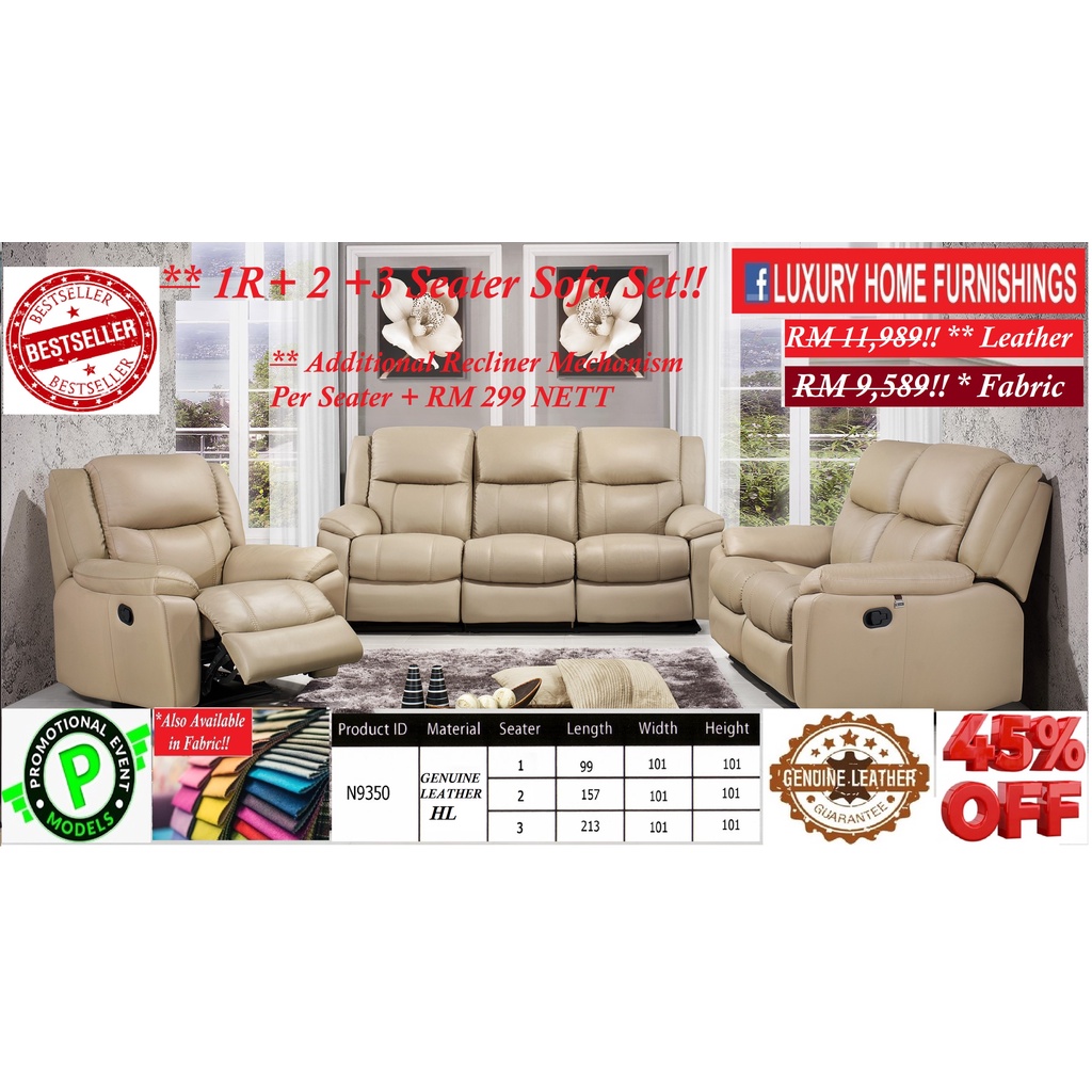 Rimini 9350, 1R +2 +3 Seater High Back Modern Leather Sofa Set. RM ...
