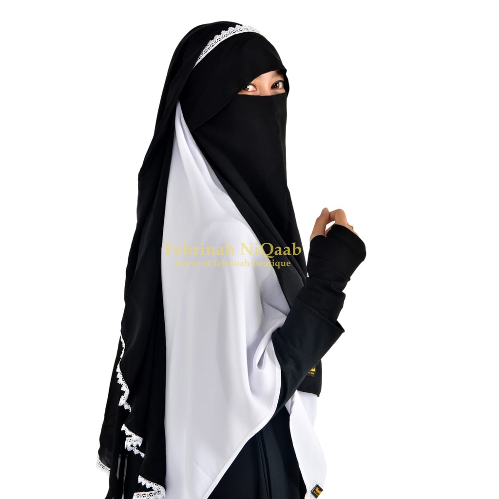 Veil poni long purdah chiffon silky style lace febrinah niqab | Shopee ...