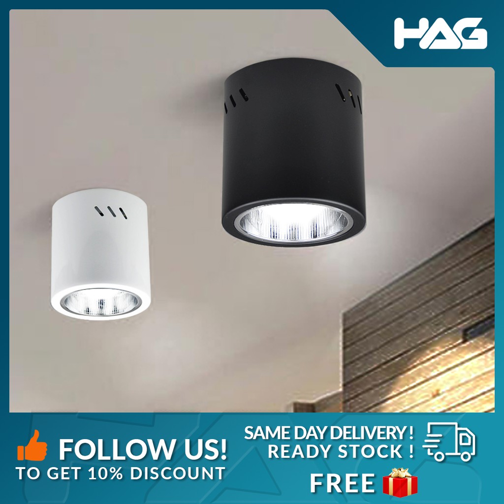 HAG® Industrial Mounted Surface Ceiling Light 12W Bulb White 6500k ...