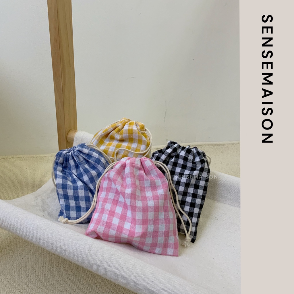 SENSEMAISON Women’s Drawstring Mini pouch bag organizer linen pouch ...