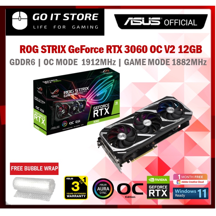 ASUS ROG Strix GeForce RTX 3060 OC Edition V2 12GB GDDR6 GAMING GRAPHIC ...