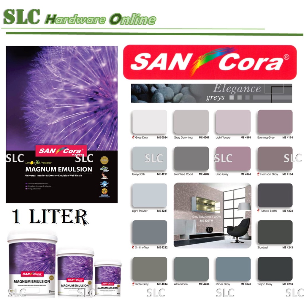 1L SANcora Magnum Emulsion Interior & Exterior Paint (Greys) | Shopee ...