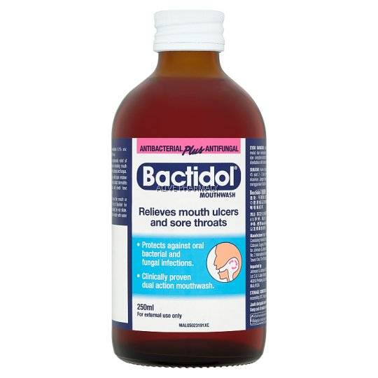 Bactidol MOUTHWASH 250ML FOR mouth ulcer and sore throats antibacterial ...