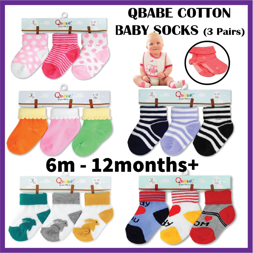QBABE 3 in 1 CUTE BABY CREW SOCKS ( 3 Pairs ) Stokin Baby Stoking Kaki ...
