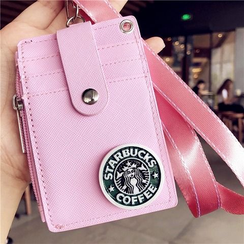 Starbucks Card Holder Large Capacity Couple Name Tag Lanyard Keychain ...