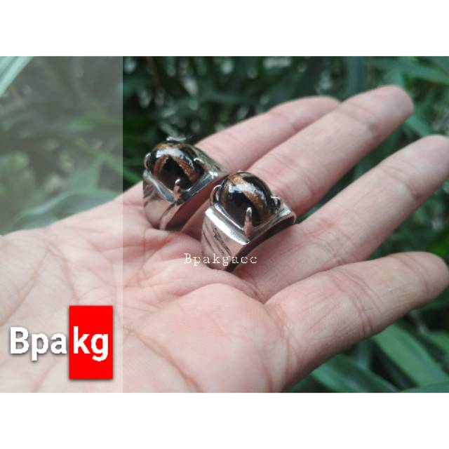 HITAM PUTIH Black gold agate ring x Genuine white iron monel ring ...