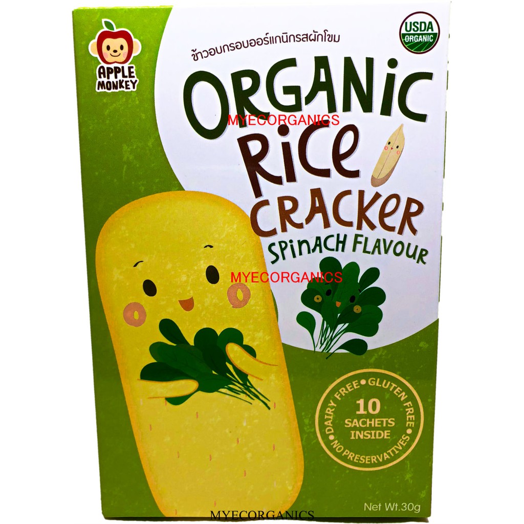 Apple Monkey Organic Rice Cracker ( Spinach) 30G | Shopee Malaysia