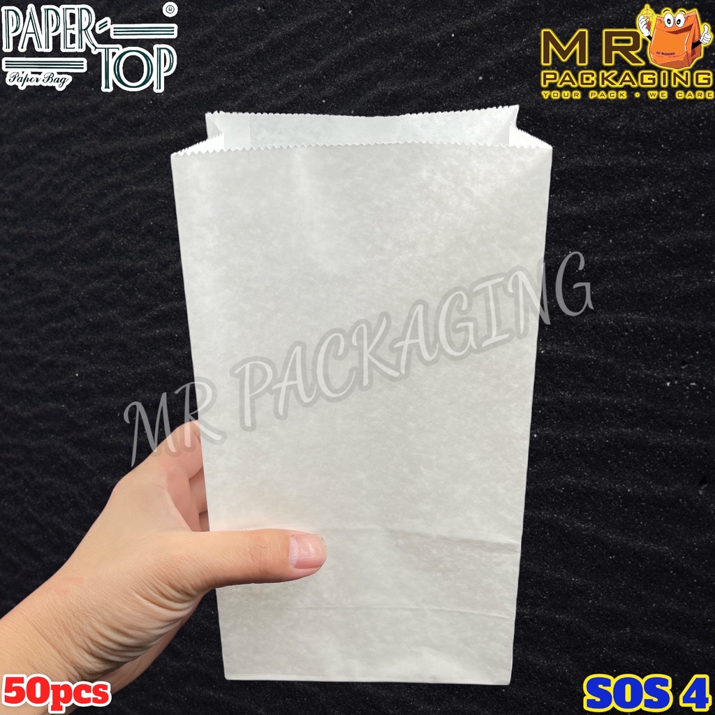 SOS Paper Bag # 4 [ 100pcs± ] Food Grade - SOS 4 - White Paper Bag with ...