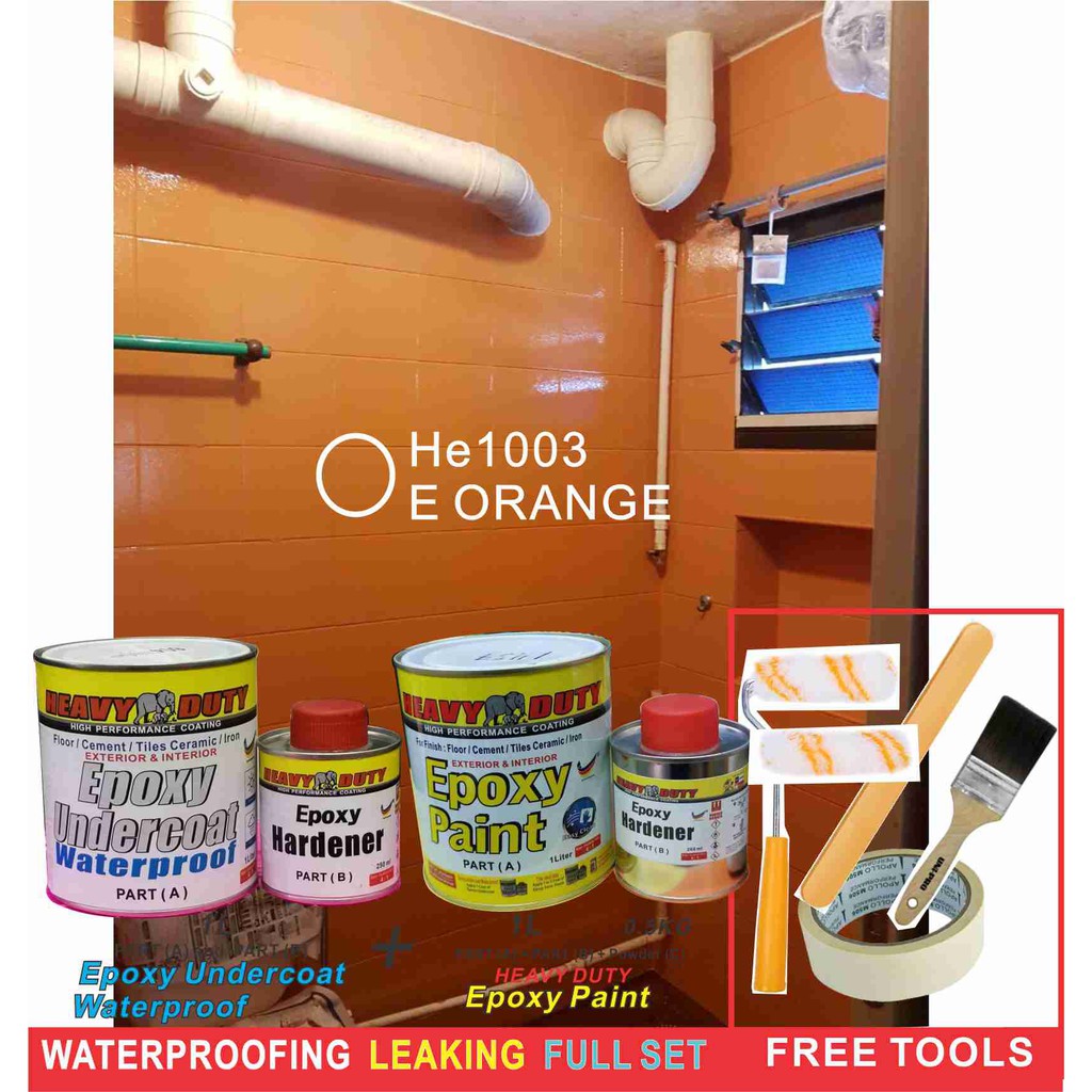 HE1003 ORANGE / FULL SET Epoxy Floor Coating HEAVY DUTY ( FREE Tool Set ...