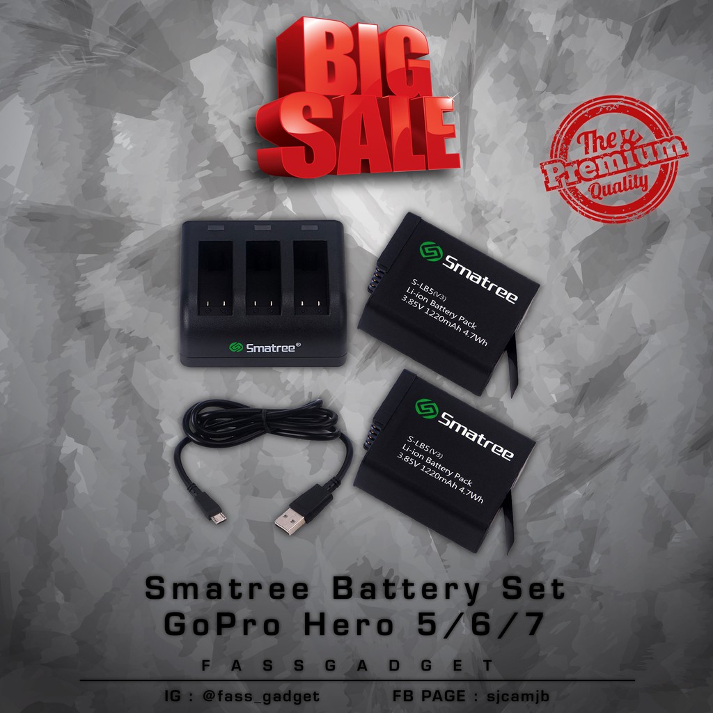 (READYSTOCK) Rechargeable Smatree Battery 2PCS With Triple Slot Charger ...