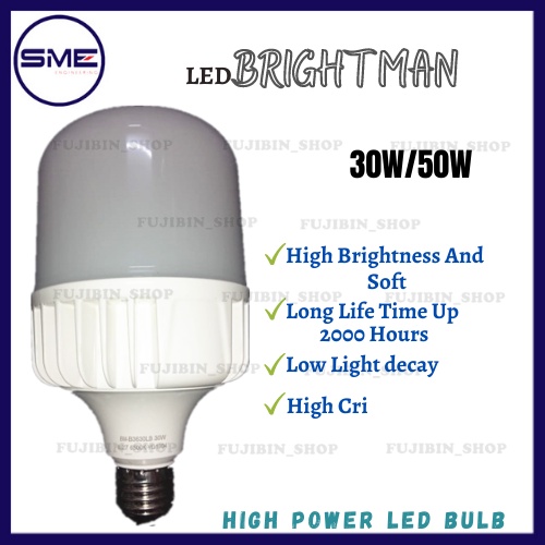 BRIGHTMAN 30W/50W E27 HIGH POWER LED BIG BULB DAYLIGHT 6500K / LAMPU ...