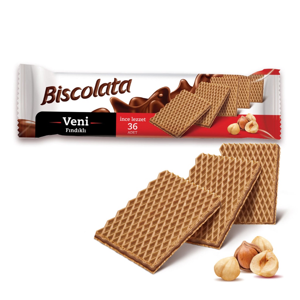 BISCOLATA VENI WAFER WITH CHOCOLATE/HAZELNUT 50G&110G (BISCOLATA VENI WAFER DENGAN COKLAT ...