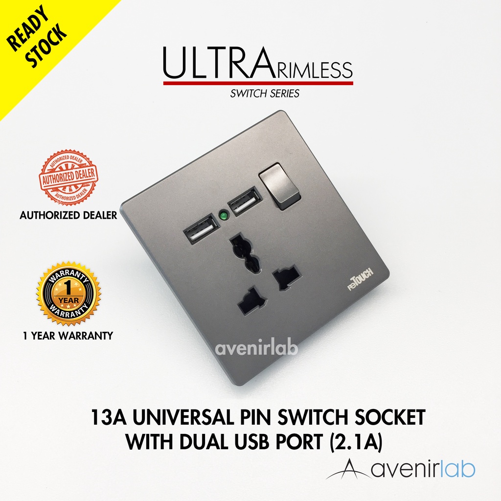 [GRAY] reTouch Ultra Rimless Switch 1/2/3/4 Gang 1/2Way Wall Switch 13A ...