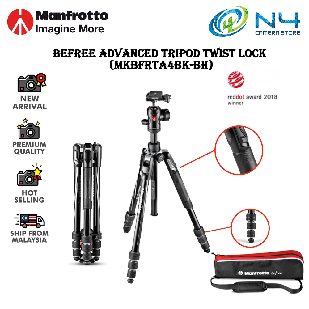 Manfrotto Befree Advanced Aluminum Travel Tripod MKBFRTA4BL / MKBFRTA4RD / MKBFRTA4BK | Shopee ...