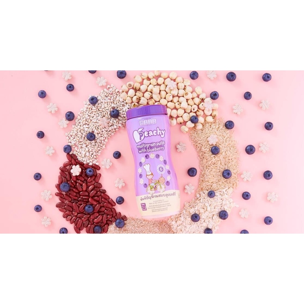 HALAL & Natural 🍑 Peachy 🍑 Multigrain Puffs with Blueberry 40g for ...