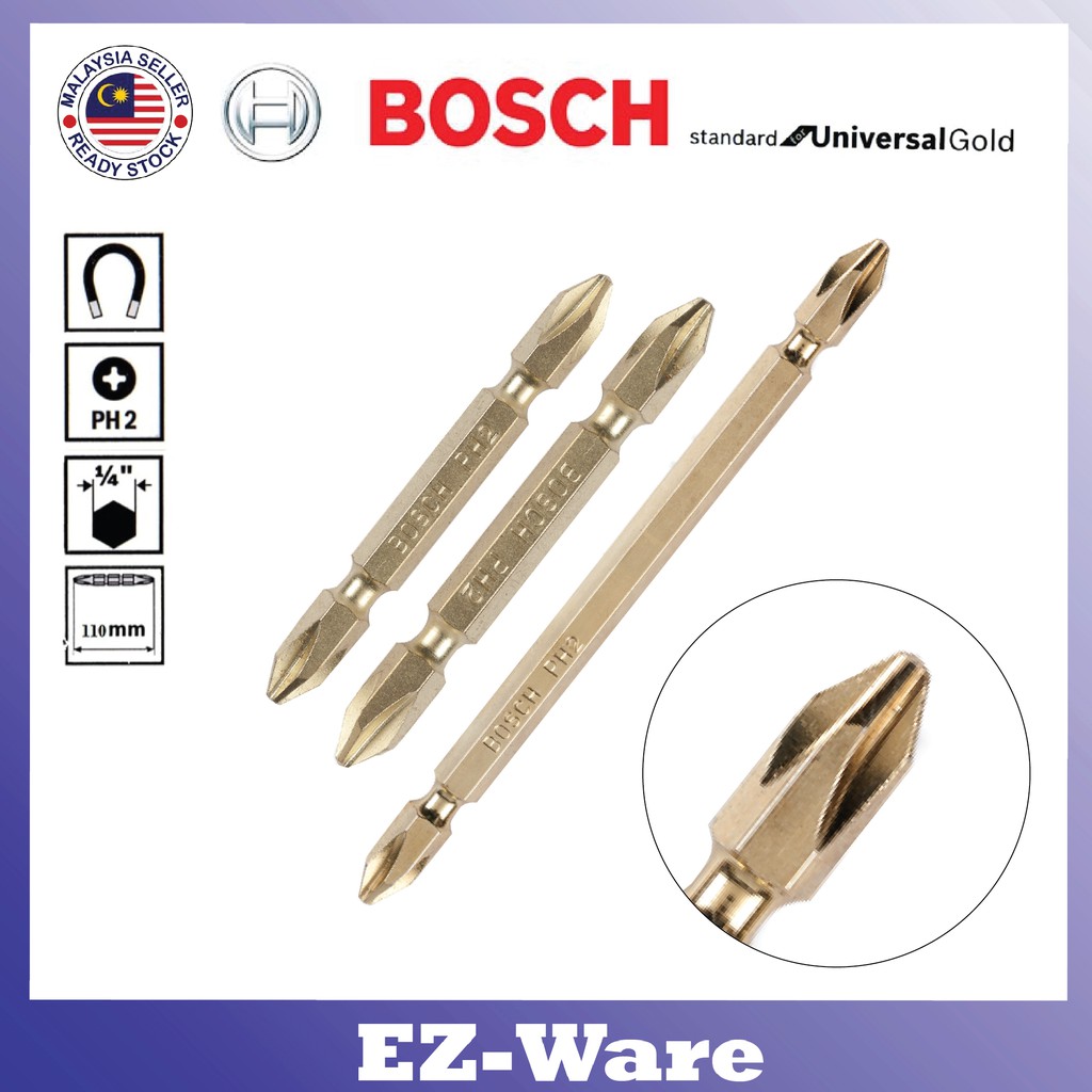 BOSCH Gold Magnetic Screwdriver Bits PH2-45mm / 65mm / 110mm / 2608521041 / 2608521042 ...
