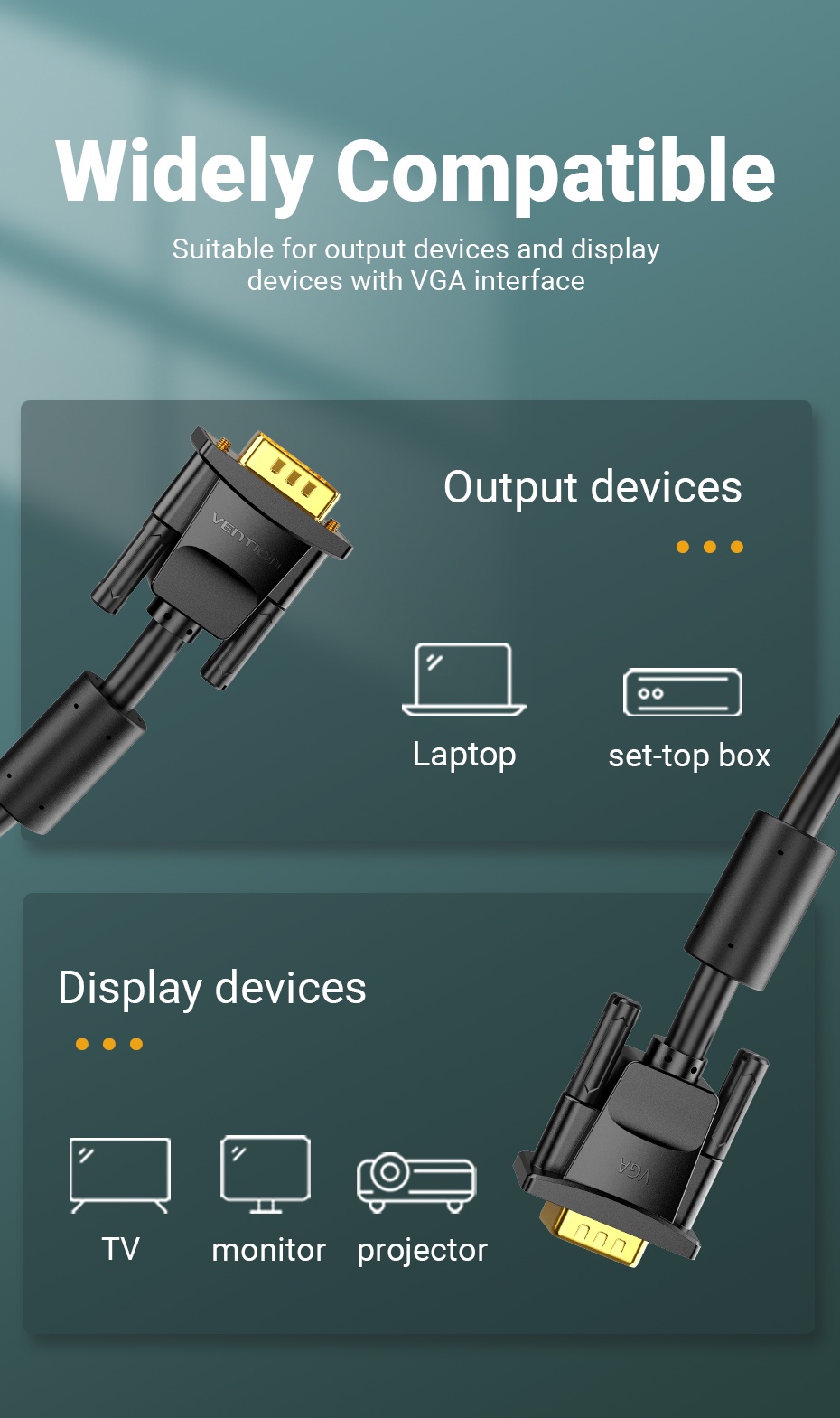Vention VGA Cable 1080P HD 15PIN Male to Male VGA Cable HD Converter ...