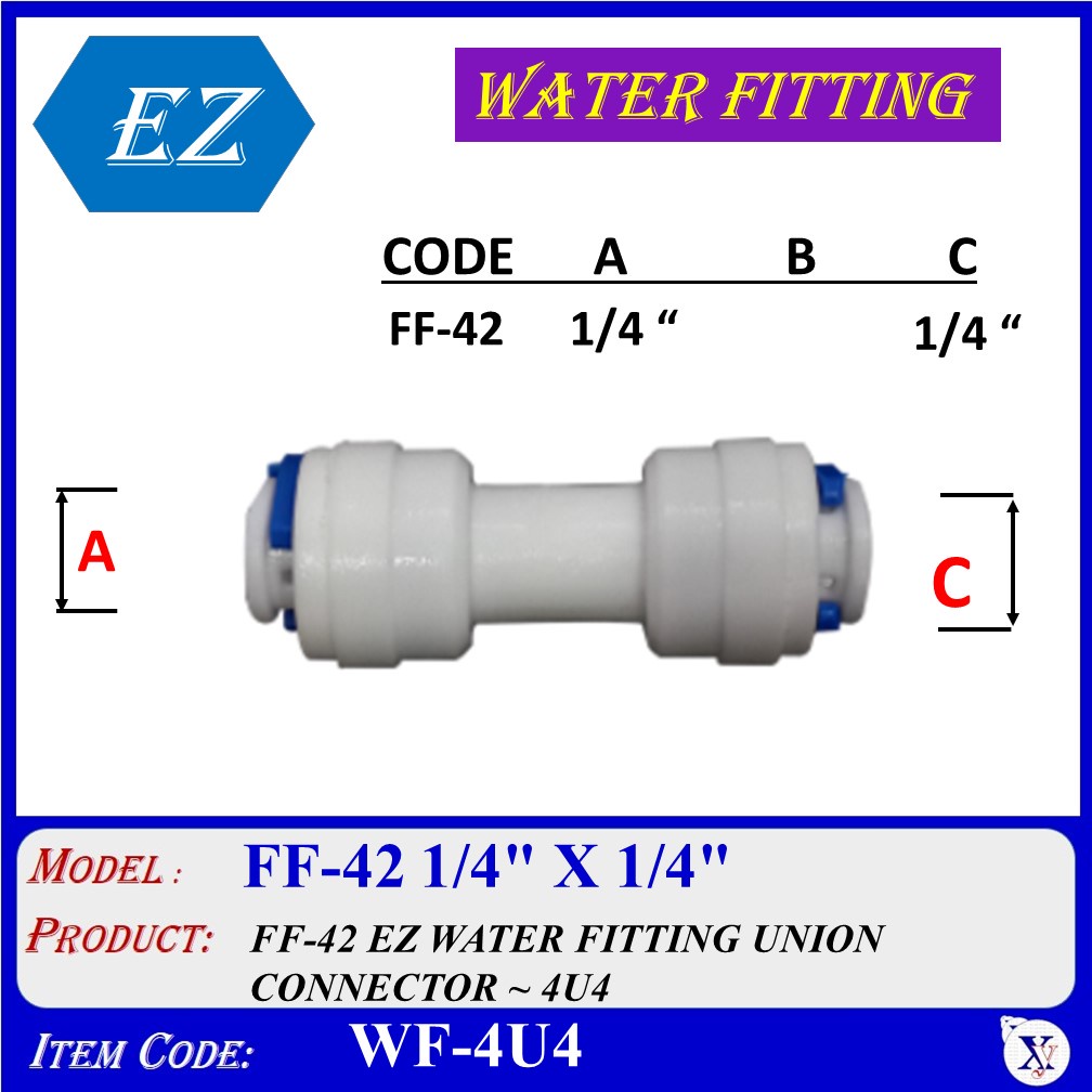 (2pcs, 10pcs) EZ WATER FITTING UNION CONNECTOR FOR R.O.TUBE USE (WF-4U4 ...