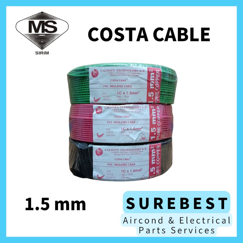 Surebest6176 - Costa Pvc Cable 1.5mm Sirim Approved 100% Full Copper ...