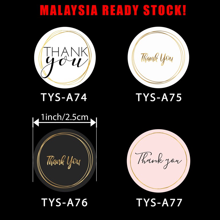READY STOCK 70 PCS THANK YOU STICKER LABEL GOLD BORDER 4 DESIGN (2.5CM ...