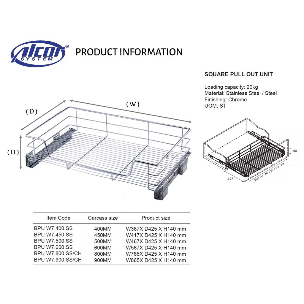 Alcor System W7 Kitchen Pull Out / Multi-function Pull Out Basket ...