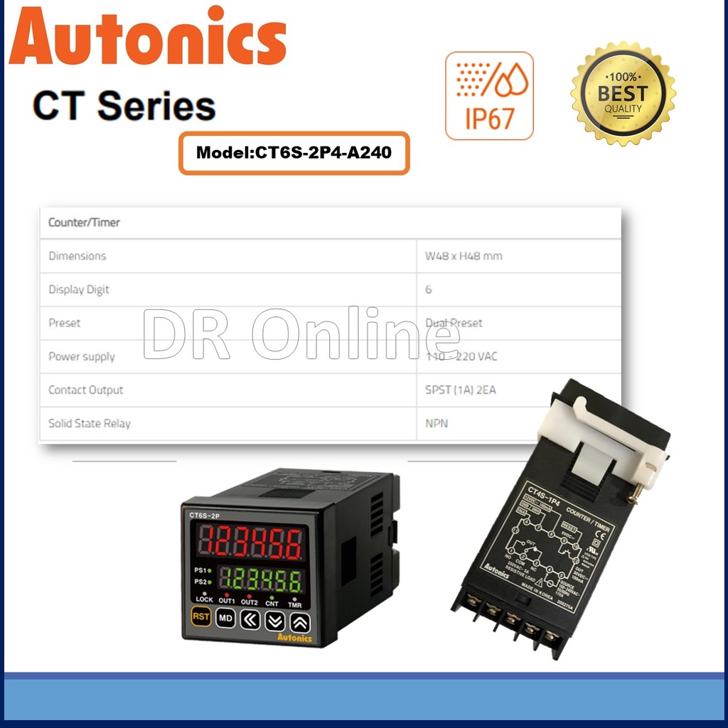 AUTONICS CT6S-2P4 COUNTER TIMER, 6 DIGIT, 100-240VAC ~ CT6S-2P4 ...
