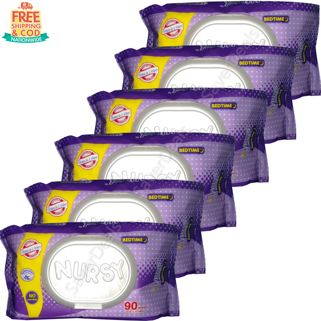 Set of 6 Nursy Bedtime Baby Wipes Lavender Scent 80 + 10 Sheets FREE ...