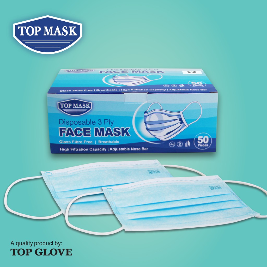 Top Mask Disposable 3 Ply Face Mask by Top Glove (50 Pcs) | Shopee Malaysia