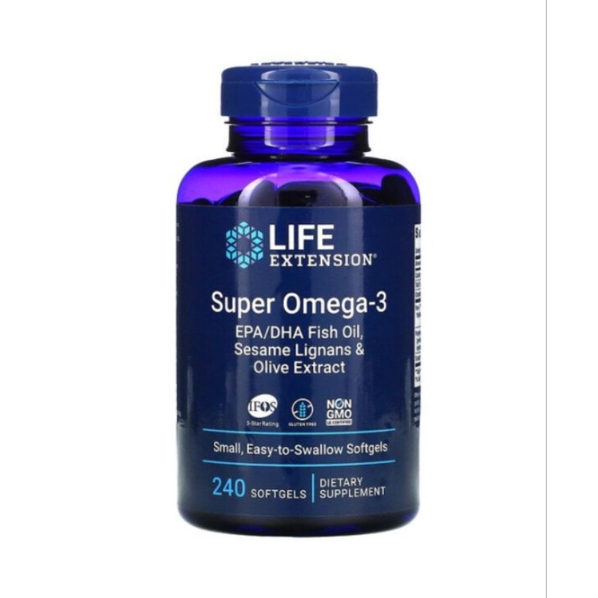Life Extension Super Omega-3, EPA/DHA Fish Oil, Sesame Lignans & Olive Extract 240's | Shopee ...