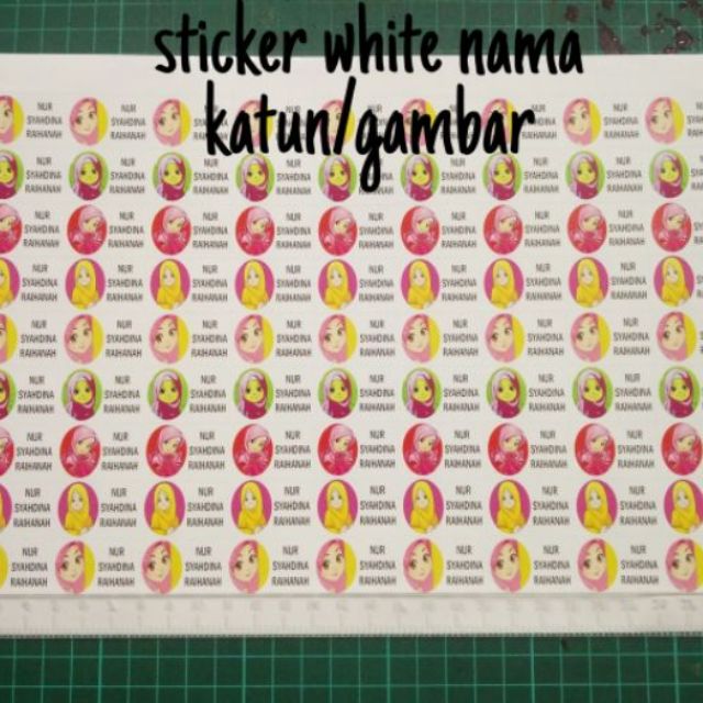 Sticker nama katun atau gambar saiz A3 150pcs sticker nama bergambar ...