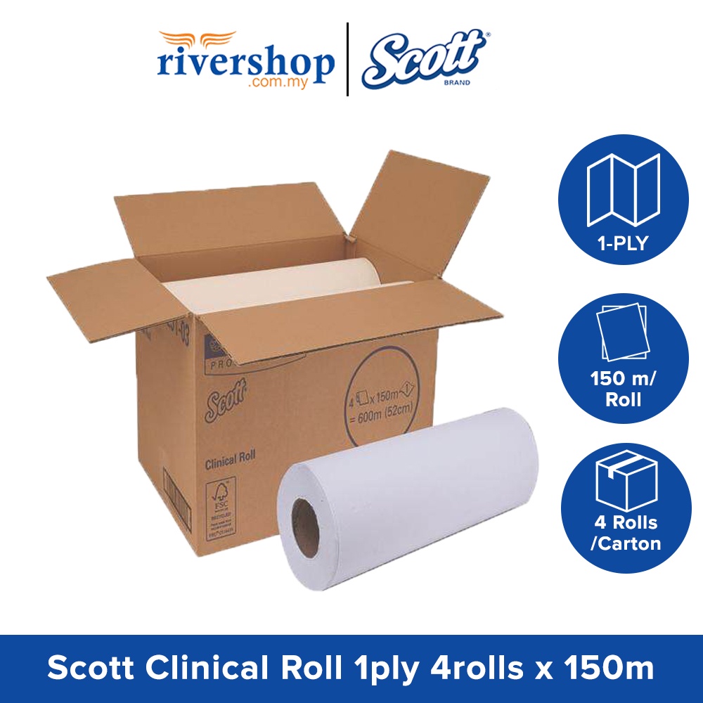 SCOTT Clinical Roll 20251, 1ply 4 rolls x 150m/ Clinical Roll Tissue ...