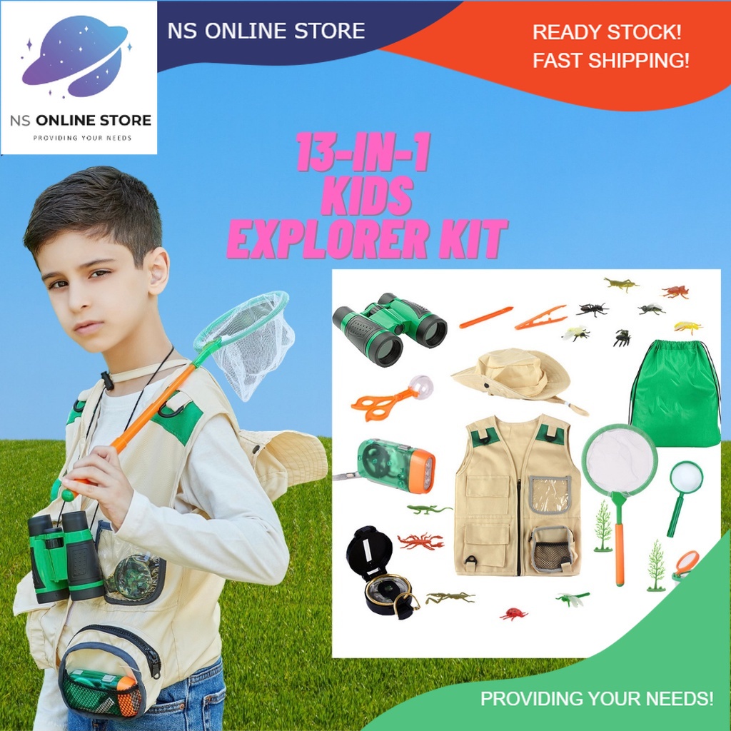 Outdoor Kids Explorer Kit Costume Set - 13 in 1 Cargo Vest and Sun Hat ...