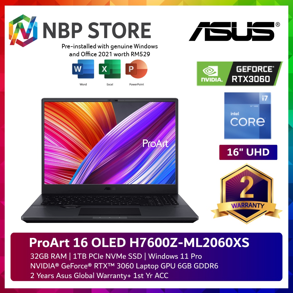Asus ProArt 16 OLED H7600Z-ML2060XS 16'' 4K UHD Laptop Mineral Black | Shopee Malaysia