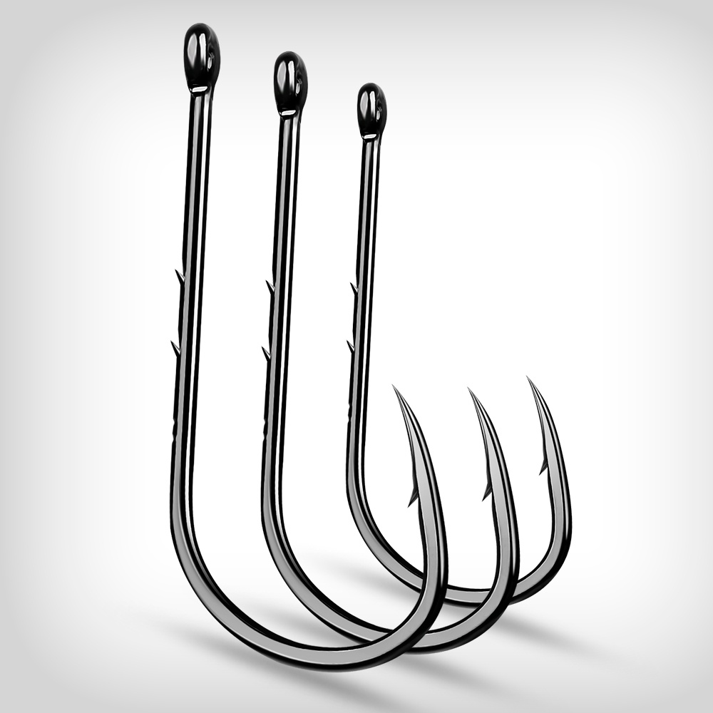 [Ready Stock] 50Pcs Single Fishing Hooks 2/0-6/0# Fishhooks BAITHOLDER ...