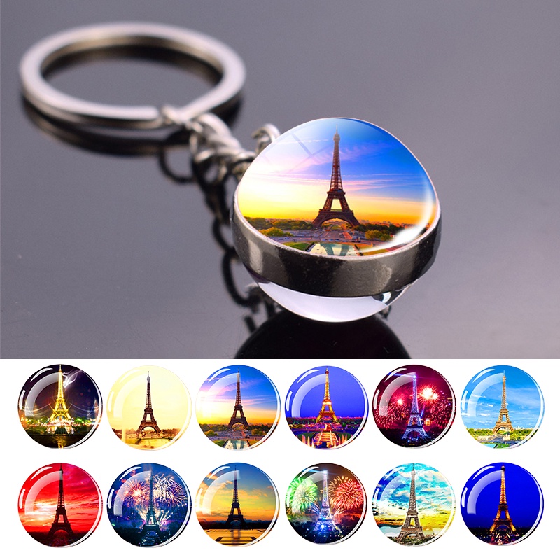 Eiffel Tower Picture Glass Ball Keychain Bag Pendant Cute Key Chain ...