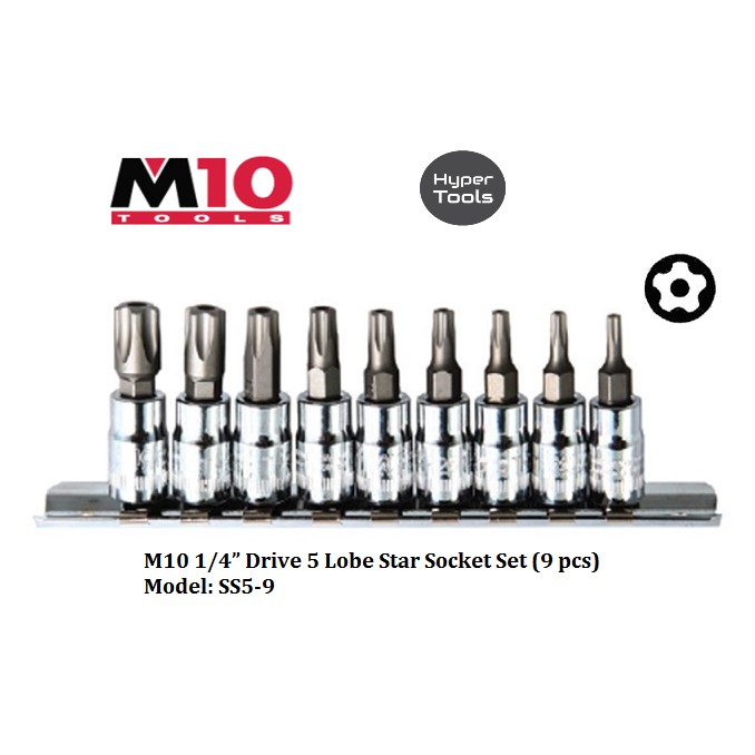 M10 1/4” Drive 5 Lobe Star Socket Set (9 pcs) - Model: SS5-9 | Shopee ...